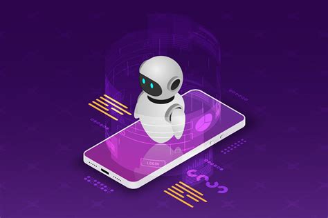 Isometric Robot Bot Operating Virtual With Smart Phone Interface Artificial Intelligence