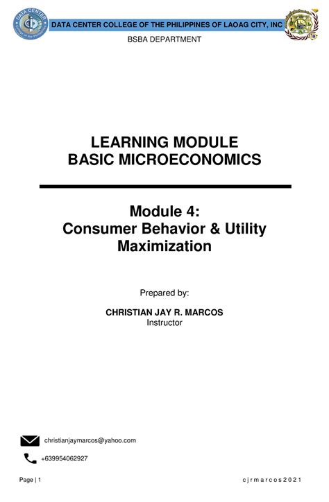 Basic Microeconomics Module 4 Bsba Department Learning Module Basic Microeconomics Module 4