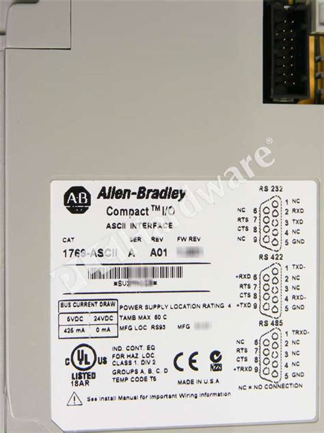 Plc Hardware Allen Bradley 1769 Ascii Compactlogix Rs232 Rs485 Rs422 Ascii
