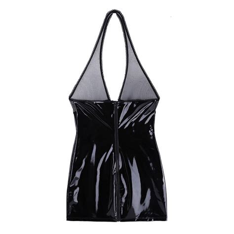Sexy Women Lady Latex Wet Look Bodycon Mini Dress Leather Night Party