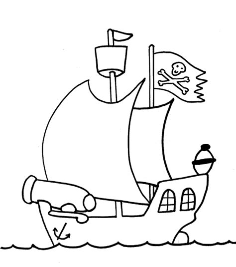 Simple Pirate Ship Drawing Sketch Coloring Page