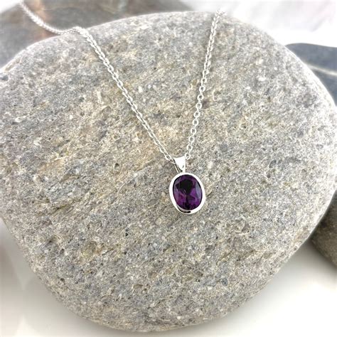 Sterling Silver Oval Amethyst Bezel Necklace Capecodjewelers