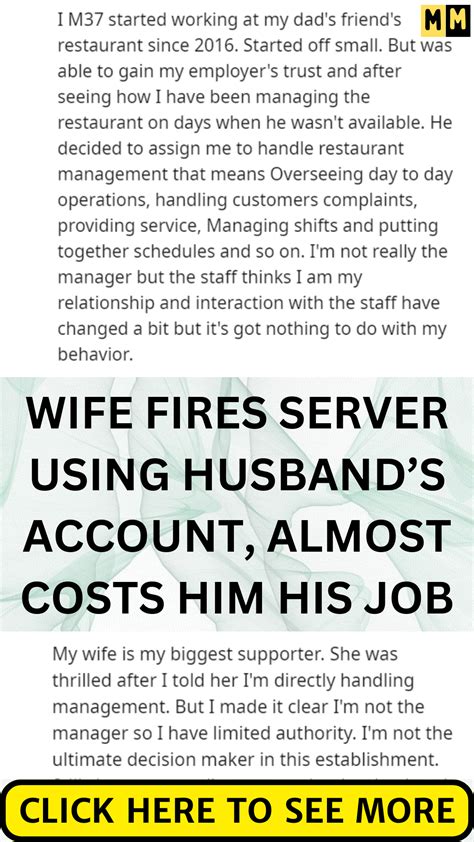 Wife Fires Server Using Husband S Account Almost Costs Him His Job
