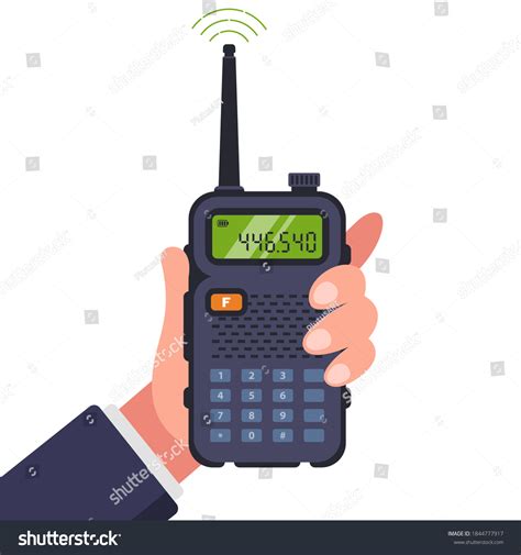 Man Holds Walkietalkie His Hand Communication Stock Vector Royalty
