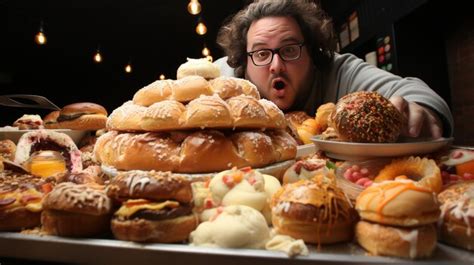 Premium Photo Man Observing Pile Of Doughnuts