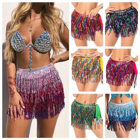 Belly Dance Skirt Hip Wrap Sequin Fringe Skirt Waist Wrap Sequin