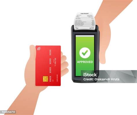 Pos 단말기 종이 영수증 승인됨 거부된 결제 은행 카드를 들고 손 Nfc 결제 장치 지불에 대한 스톡 벡터 아트 및 기타
