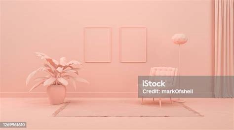 가구와 객실 액세서리가있는 일반 흑백 분홍색 오렌지 색의 인테리어 룸 웹 페이지 프레젠테이션 또는 액자 배경에 대한 3d 렌더링입니다 3차원 형태에 대한 스톡 사진 및 기타