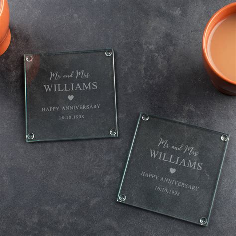 Personalised Anniversary Glass Coaster Set By Dust And Things