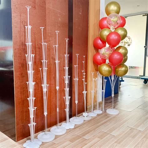 12 세트 열 풍선 스탠드 아기 샤워 생일 파티 장식 Eid 풍선 아치 키트 펌프 클립 풍선 액세서리