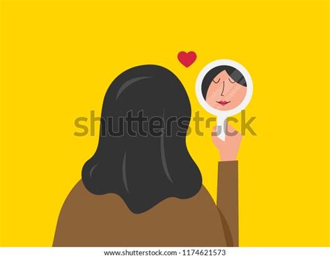 거울에 비친 자기 모습을 응시하는 아름다운 스톡 벡터로열티 프리 1174621573