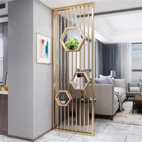 Stainless Steel Golden Modern Living Room Partition Wall Design Glossy