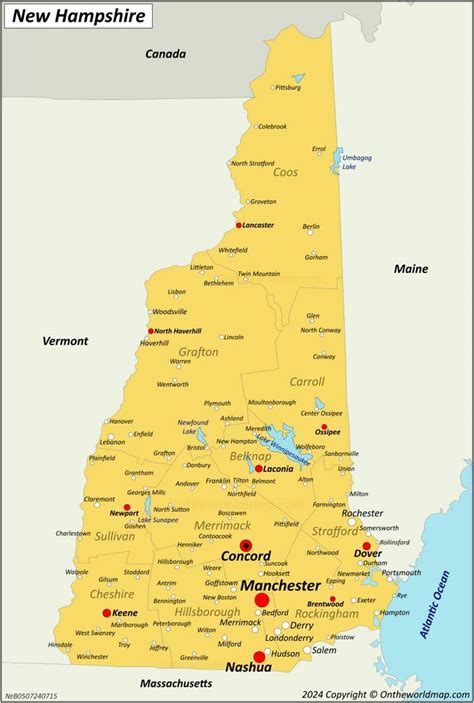 New Hampshire Cities Map Us State Map North Conway New Hampton Lake