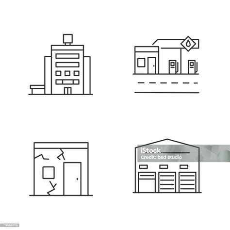 Building Constructions Pixel Perfect Linear Icons Set Stock