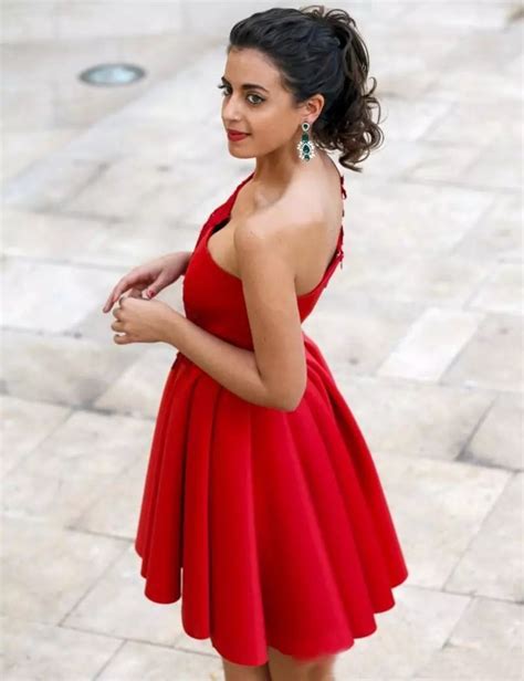 Sexy Homecoming Dress One Shoulder Appliques Red Short Prom Dress Part