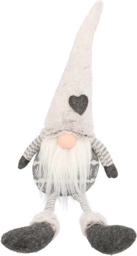 Oneiros Luxe Gnoom Met Bungelbenen Grijs 37 Cm Gnoom Kerst