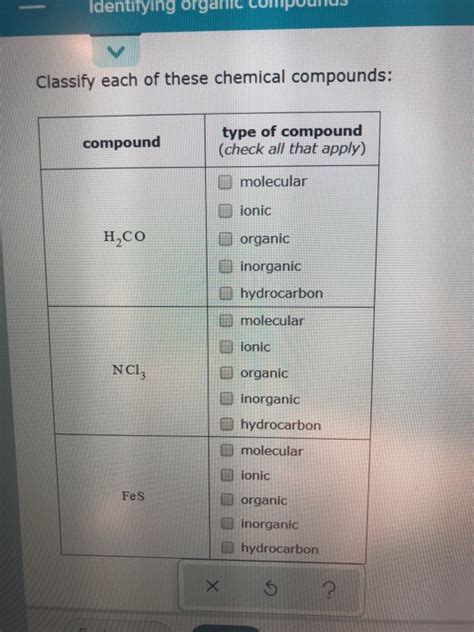 Solved Identitying Organic Compounds Classify Each Of These