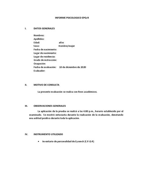 Ejemplo De Informe Epq R Pdf Psicología Social Ciencia Cognitiva