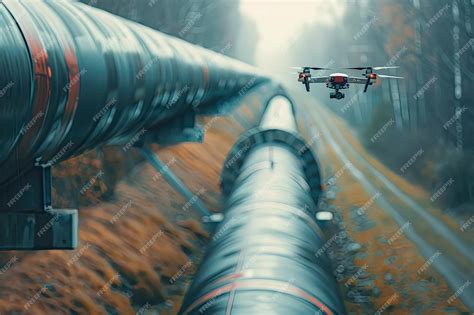 Detailed Aerial View Of Gas Pipeline Inspection With Drones Flying