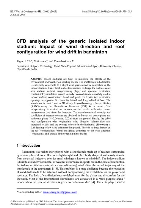 Pdf Cfd Analysis Of The Generic Isolated Indoor Stadium Impact Of