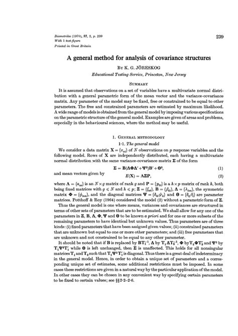 Pdf A General Method For Analysis Of Covariance Structure