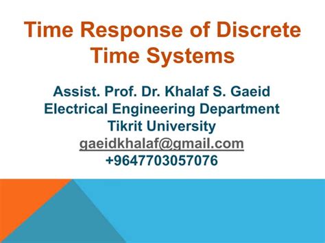 Time Response Of Discrete Systems 4th Lecture Pptx
