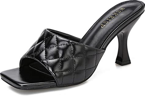 Sandalias de tacón para mujer con punta abierta cuadrada sin espalda tacón alto sin espalda