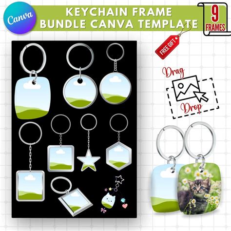 Keychain Template Editable Printable Canva Template Diy Keychain