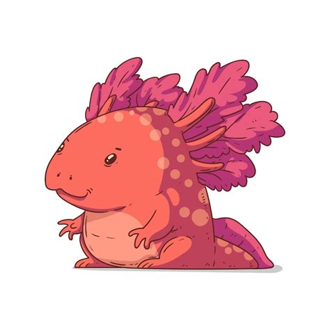 Axolotl 격리 된 벡터 일러스트 레이 션 사랑스러운 아기 Axolotl 앉아의 귀여운 만화 그림 그려진된 양서류 스티커