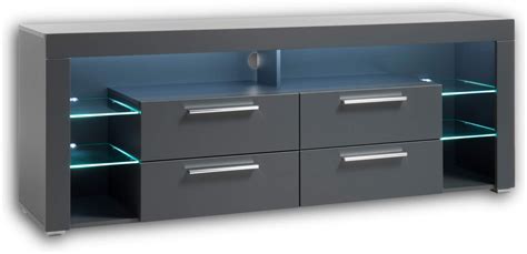 Stella Trading TV Lowboard in Weiß Weiß Hochglanz mit blauer LED Beleuchtung TV Schrank mit