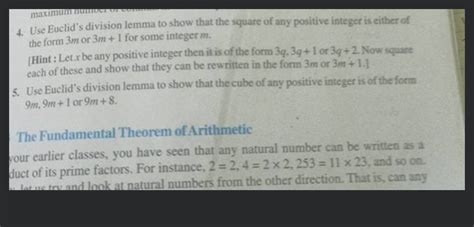 4 Use Euclids Division Lemma To Show That The Square Of Any Positive In