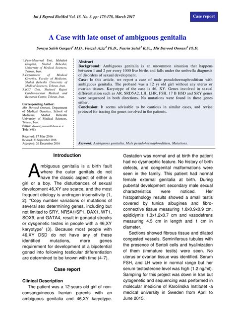Pdf A Case With Late Onset Of Ambiguous Genitalia