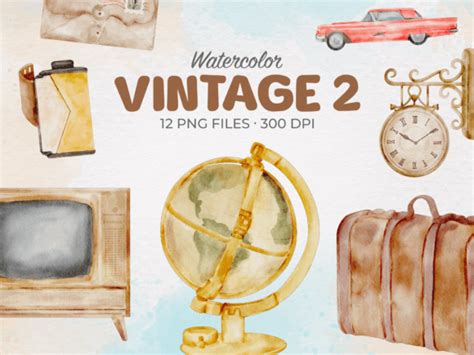 Watercolor Vintage Retro Object Clip Art Graphic By Baddesigner · Creative Fabrica