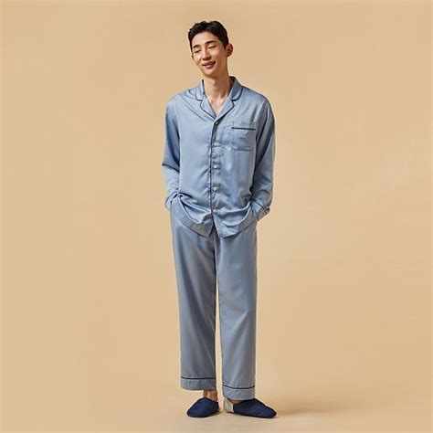 Jaju자주 남 새틴 컬러 파자마 세트 Sivillage 에스아이빌리지
