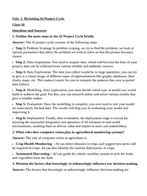 class 10 unit 1 revisiting ai cycle notes pdf artificial intelligence intelligence ai