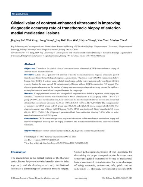 Pdf Clinical Value Of Contrast Enhanced Ultrasound In Improving