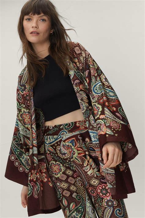 Womens Paisley Print Satin Open Front Kimono Top Boohoo Uk