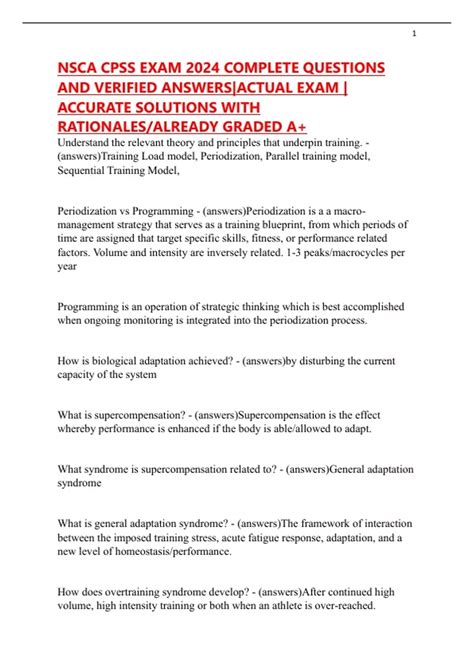 Nsca Cpss Exam 2024 Complete Questions And Verified Answers Actual Exam Accurate Solutions