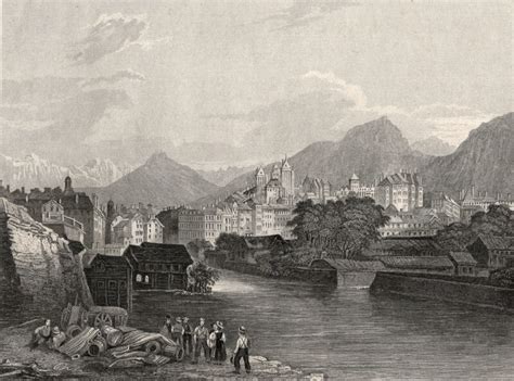 19th Century Steelplate Engraving Of Geneva Village Antiques