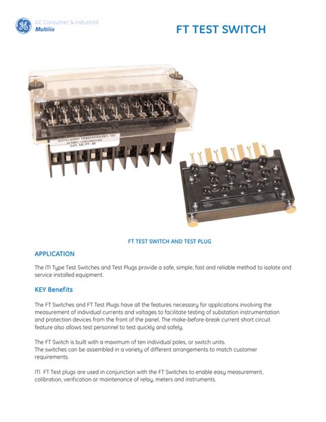 Ft Test Switch And Test Plug Datasheet Ge Multilin
