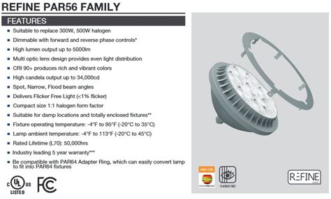 Green Creative 50W LED PAR56 Bulb w/ GX16d Base, 40Â° Beam Angle, 3000K ...