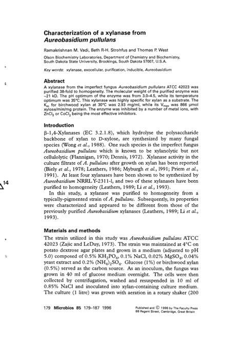 Pdf Characterization Of A Xylanase From Aureobasidium Pullulans
