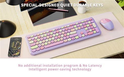 Wireless Keyboard And Mouse Combo Colorful Ergonomic Full Size Retro Low Noise