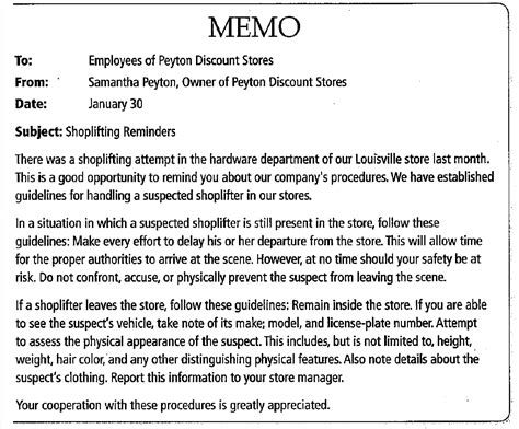 Employee Memo Shoplifting