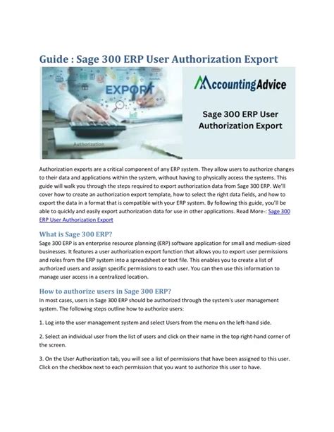 PPT Guide Sage 300 ERP User Authorization Export PowerPoint