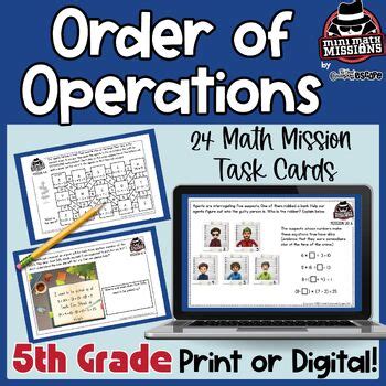 Order Of Operations Task Cards Th Grade Math Mini Escape Room CSI Challenges