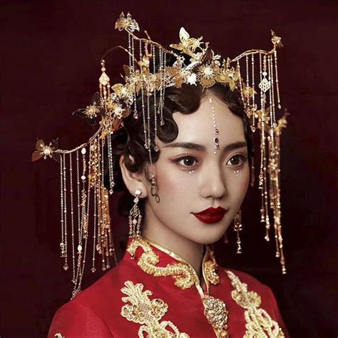 中国風髪飾り かんざし ティアラ 漢服髪飾り チャイナ服髪飾りイヤリング イヤリング王冠 中華風古代宮廷唐装・漢服用アクセサリー フリンジ