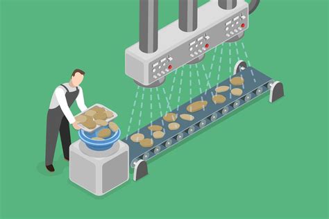 3d Isometric Flat Illustration Of Potato Chips Manufacturing Process Assembling Line On Plant