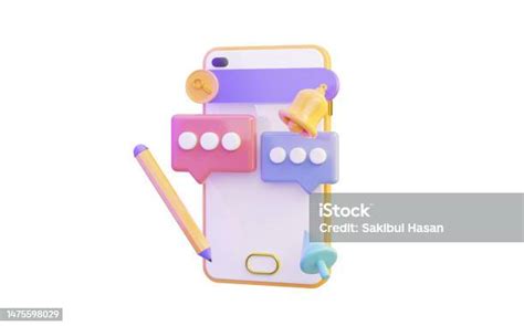 흰색 배경에 거품 채팅 검색 창 알림 벨이 있는 모바일 아이콘 3d 렌더링 개념 3차원 형태에 대한 스톡 사진 및 기타 이미지 3차원 형태 가상현실 검색 Istock