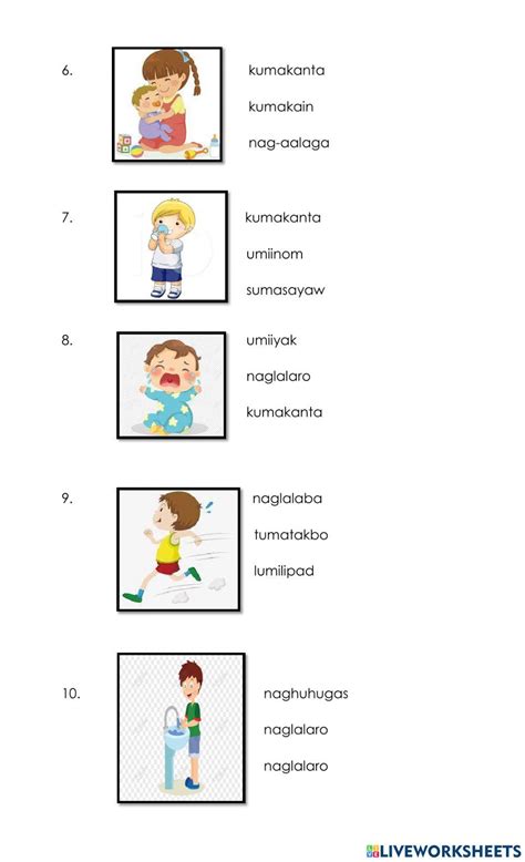 Pandiwa Mga Salitang Kilos Worksheet Grade 1
